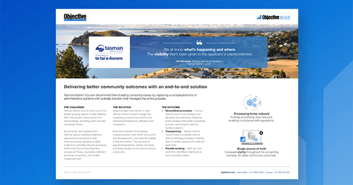 Solution Snapshot: Tasman District Council | Objective Corporation